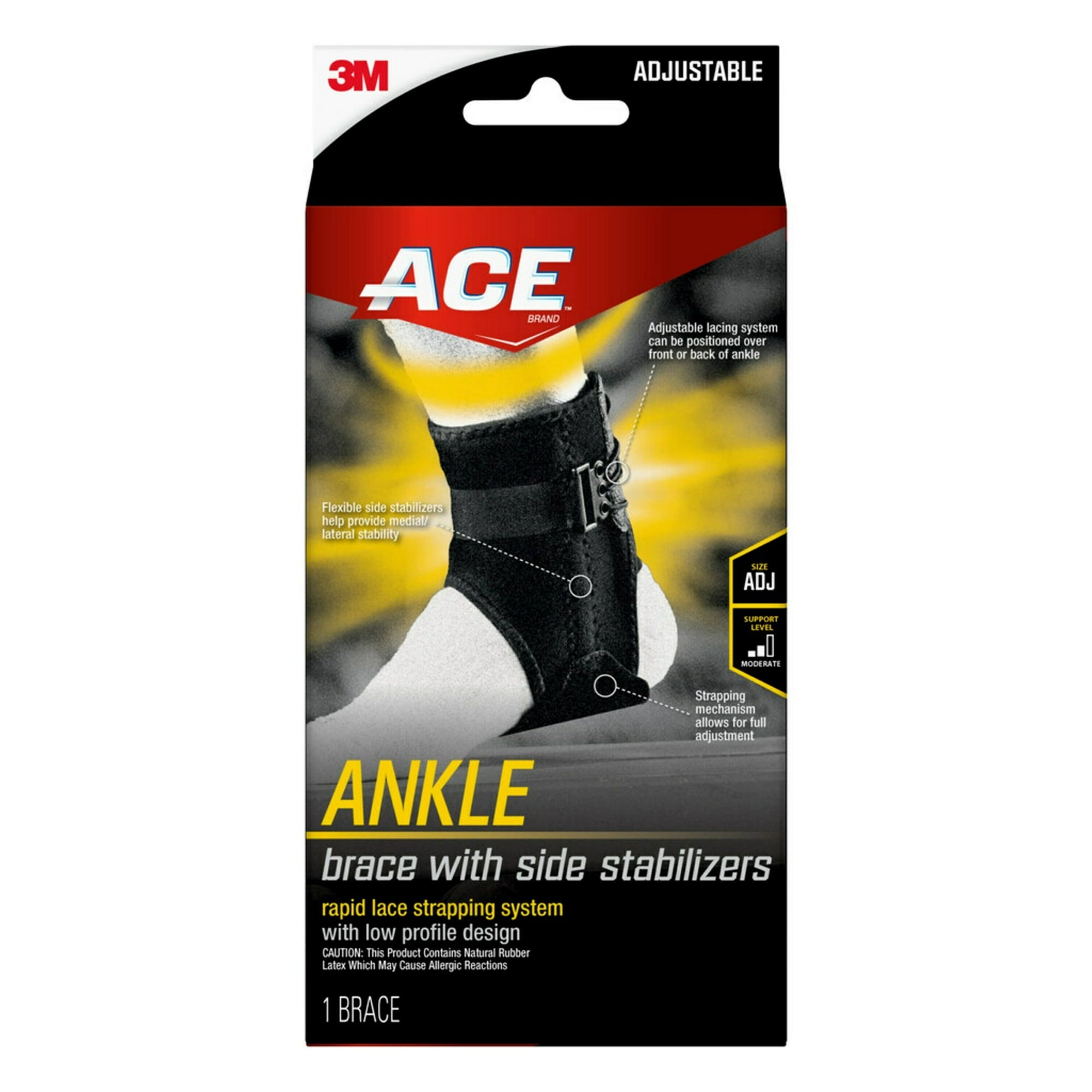 ACE Brand Ankle Support with Side Stabilizers, Adjustable, Black, 1 Br ...