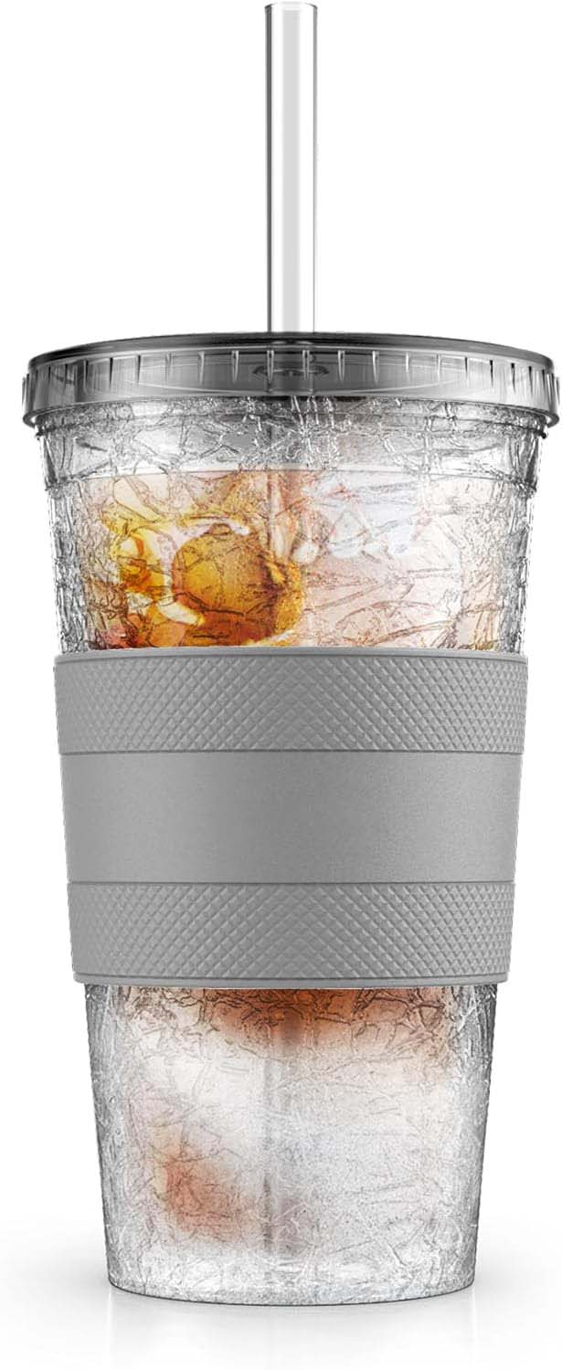 Freezable Iced Coffee Cup with Lid and Straw - Reusable Insulated Ice ...