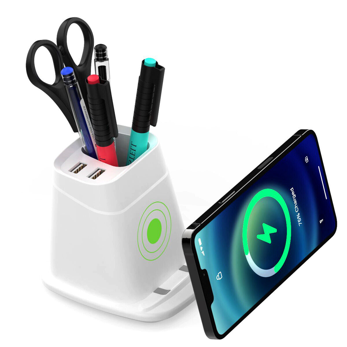 Wireless Charging Stand with Dual USB Charger & Desk Organizer ...